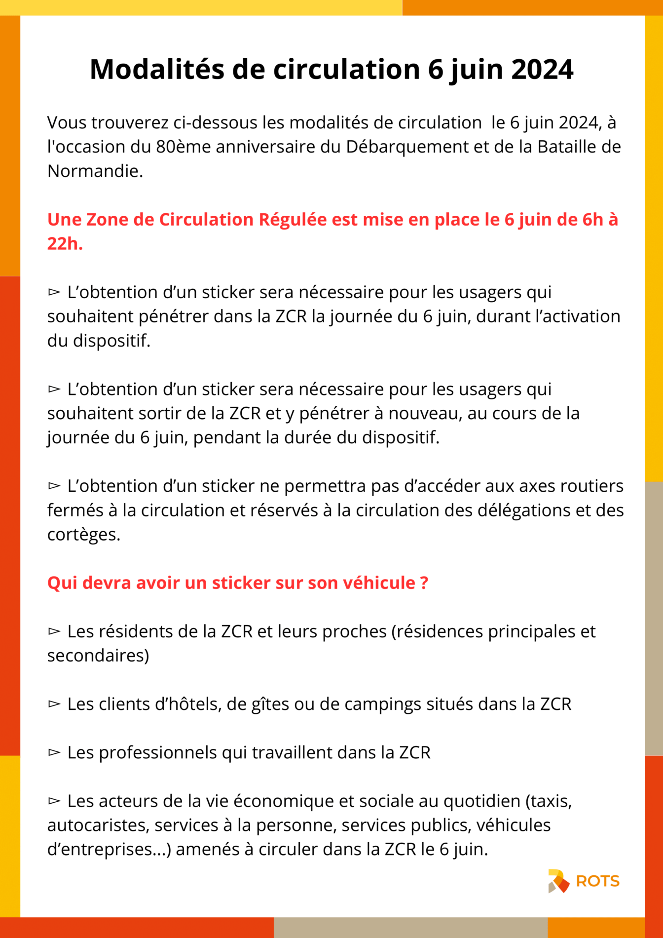 Modalités de circulation du 6 juin 2024 - Ville de Rots
